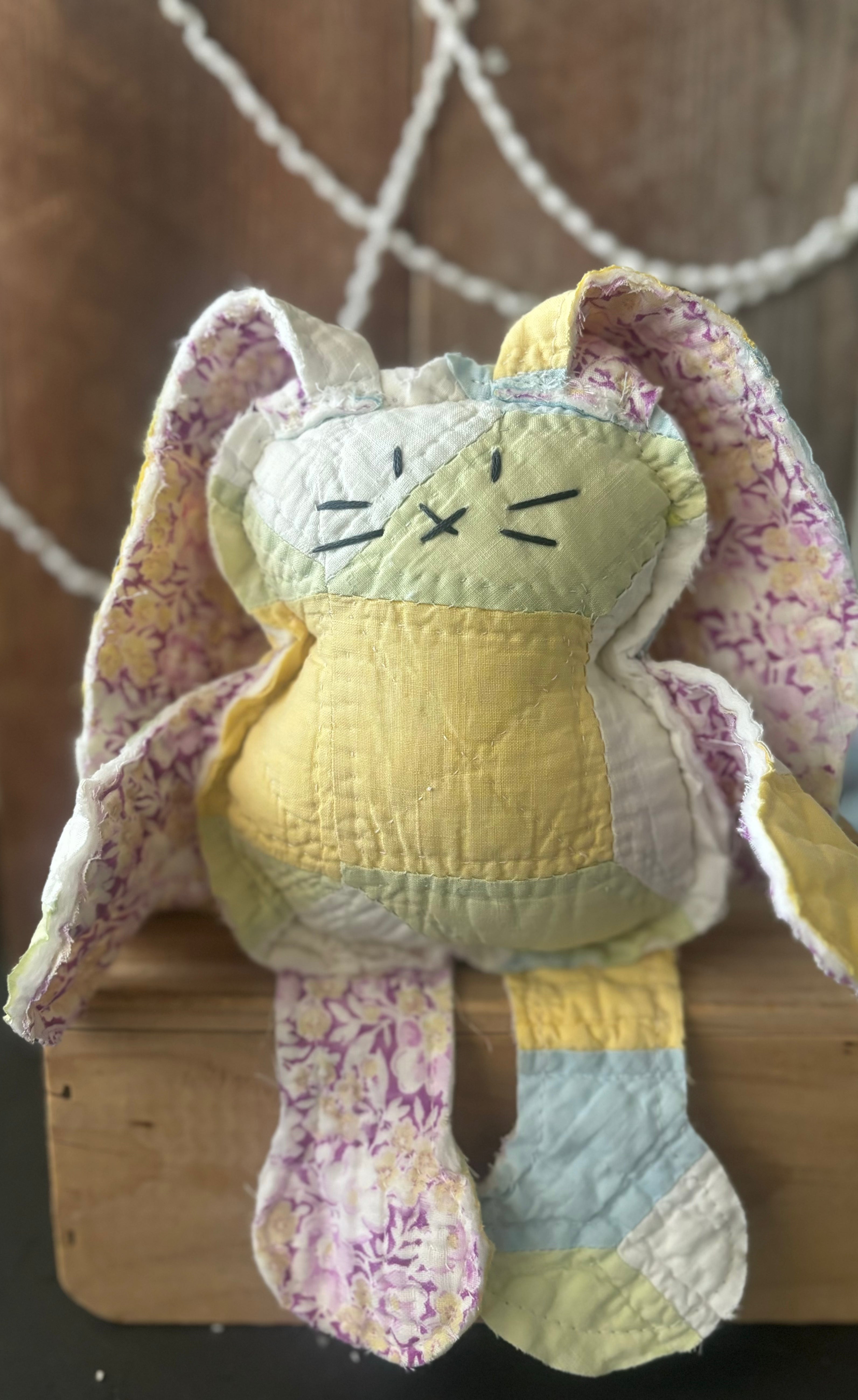 Vintage Quilt Floral Bunny – Something Gray Vintage